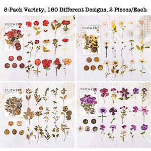 Knaid Pressed Flower Themed Stickers Set (320 Pieces) Dried Flowers Resin Stickers Decals Floral Botanical Journaling Stickers for Scrapbook Supplies Junk Journal Bullet Journal Planner Laptops