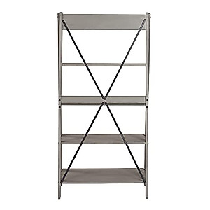 Walker Edison X Back Modern Farmhouse Wood Bookcase Bookshelf Home Office Living Room Storage, 4 Shelves, Grey