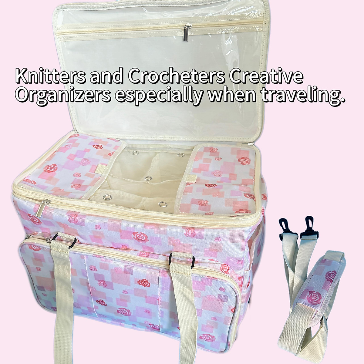 Athena's Elements Embroidery and Cross Stitch Storage Bag – Sewing, Embroidery and Cross Stitch Kits Carrying Bag – Premium Organizer Bag (Rose Pink)