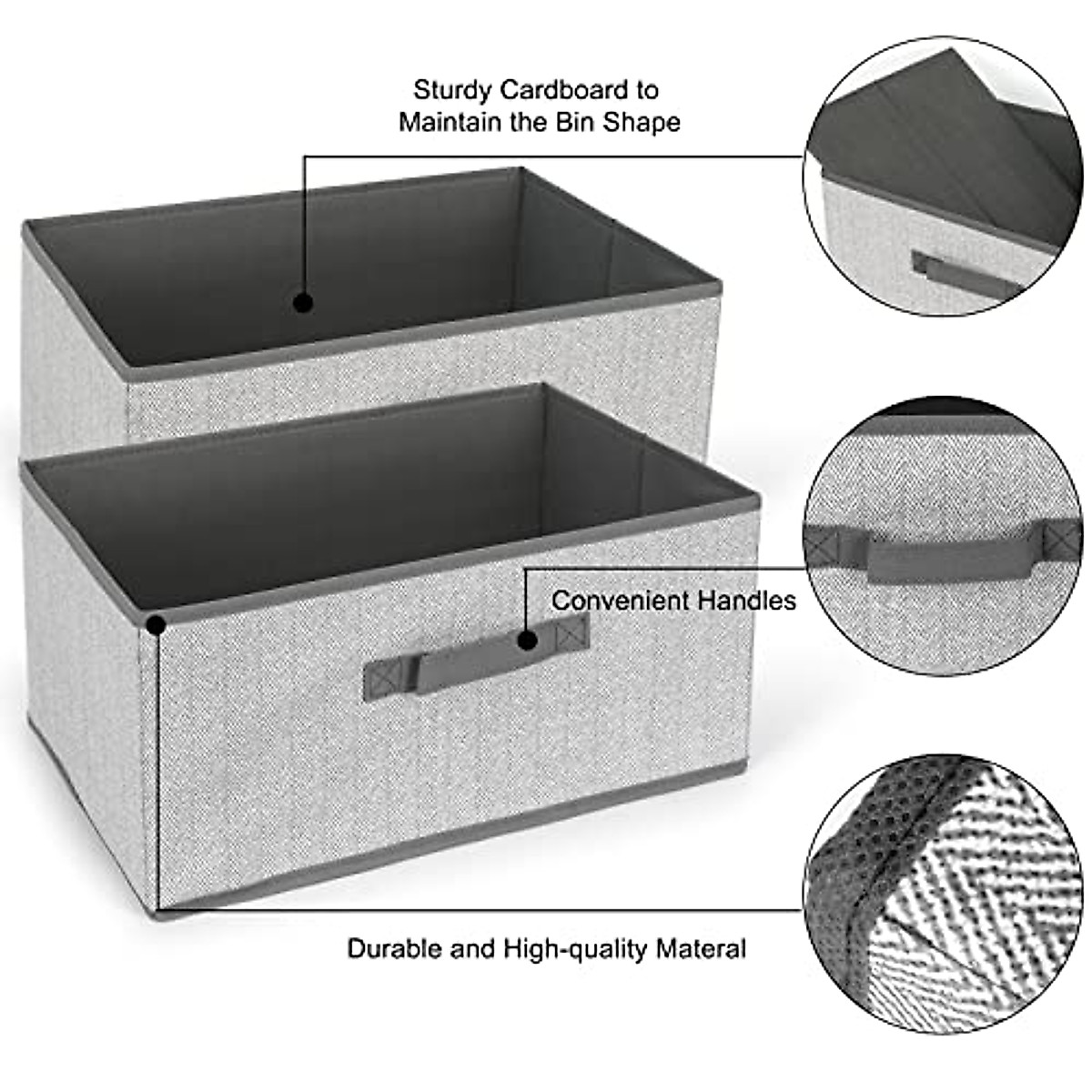COSIFO 4pc Drawer Storage Bins, 23L Collapsible Fabric Clothes Toy Closet Organizers Boxes, Decorative Storage Baskets with Handle for Wardrobe Closet Bookshelf Nursery Office (Rectangular Gray)