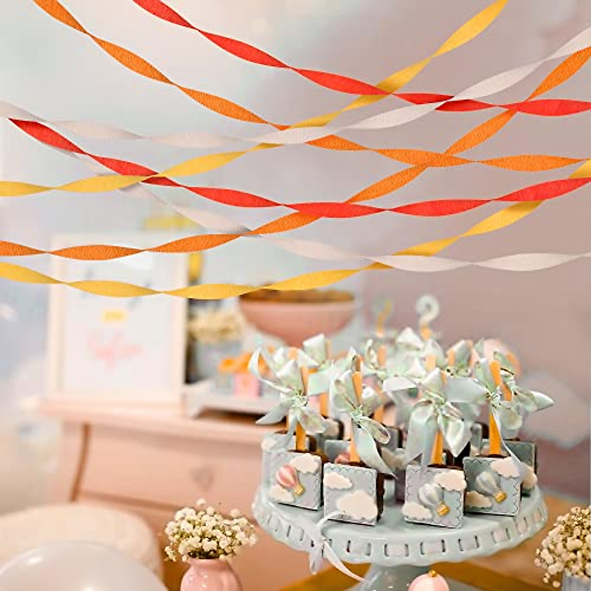 HDO Crepe Paper Streamers, 8 Rolls 656 Ft Party Streamers Kit, Pink Yellow Orange Red Streamer for Birthday Anniversary Baby Shower Bridal Shower Thanksgiving Party Decoration 1.8 Inch x 82 Ft/Roll