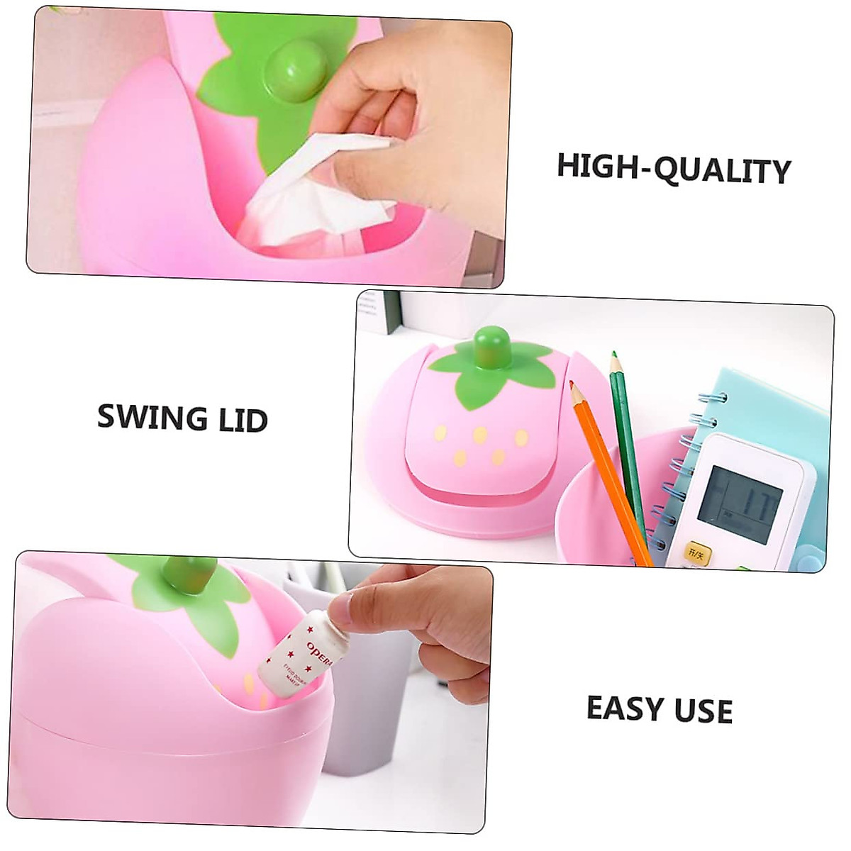 NUOBESTY Office Decor Xxcm Container Car Bins Lid Dustbin Home Lids Mini Brush Use Bin Strawberry Tiny Recycling with for Makeup Tabletop X Room Cans Dispenser Rubbish Baskets Coffee Swing Car Decor