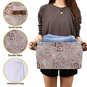 Mazeann Rose Gold Leopard Print Storage Basket Bin Collapsible Foldable for Clothes Toys Storage Cabinets Waterproof Storage Box 15 x 11 x 9.5 inches, 1PC