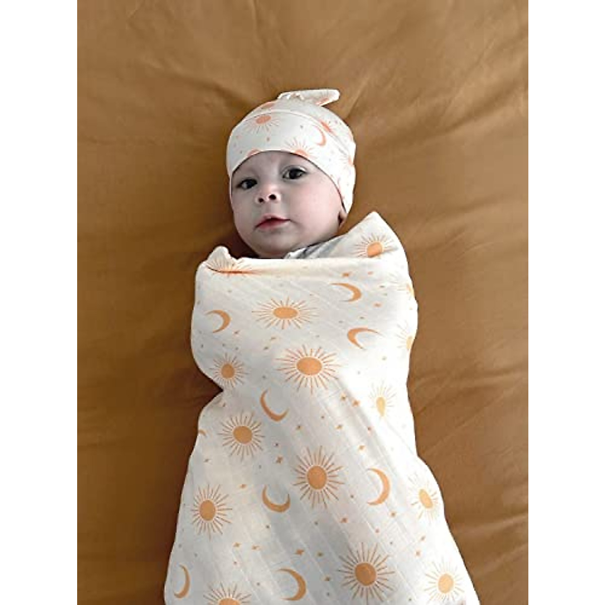 Little Jump 3 Pack Muslin Swaddle Blankets -Boho Baby Blanket Neutral for Boys & Girls- Large 47 x 47 inches,Swaddle Blankets Muslin Receiving Blanket Wrap (3 Pack Sunshine & Moon)