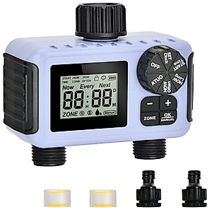 Sprinkler Timer 2 Outlet, Programmable Water Timer for Garden Hose, Rain Delay/Manual/Automatic System, Waterproof Digital Irrigation Timer System for Yard Outdoor Watering, Lawns and Pool