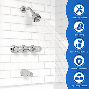 Dreyoo 3 Piece Shower Knob Replacement Compatible with Price/pfister Verve Tub Shower, Bathtub Shower Faucet Handle Remodel Trim Kit Include 1 Hot 1 Cold 1 Diverter and 3 Screws(Polished Chrome)