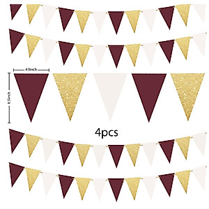 Maroon Gold Graduation Party Decorations 2023/Burgundy Gold Graduation Decorations/Maroon Grad/Birthday Party Decorations for Women White Burgundy Gold/4pcs Triangle Bunting Banners