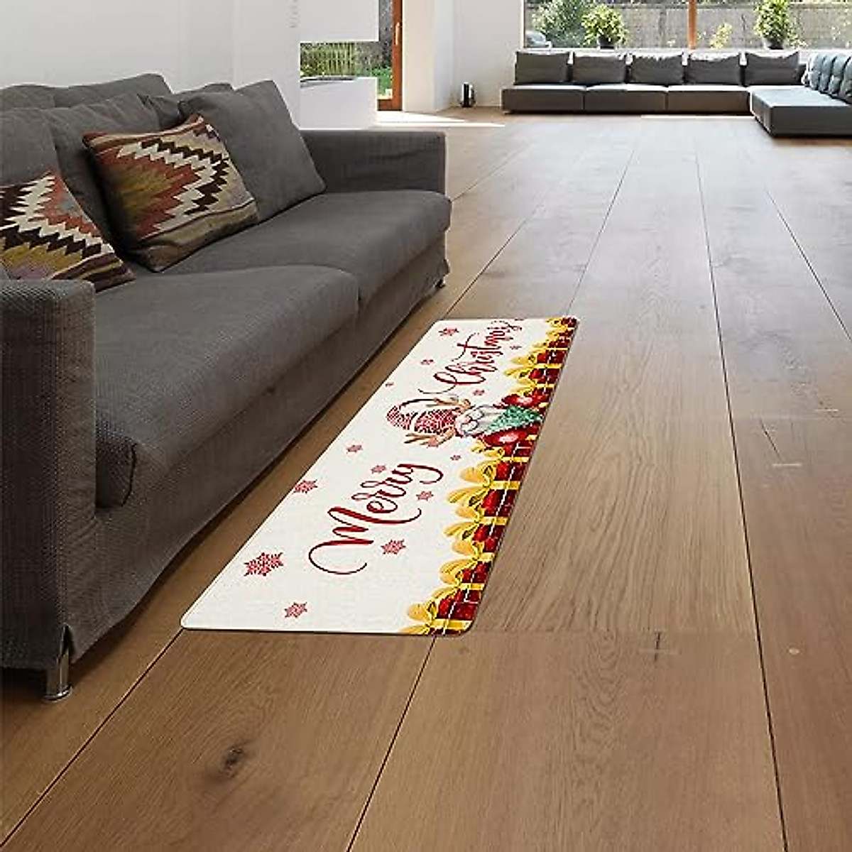 Libaoge Merry Christmas Kitchen Mat Rug Set of 2 Gnome with Horns Red Gift Box Runner Rug Anti-Fatigue Comfort Memory Foam Standing Mat Non-Slip Floor Door Mat for Bathroom Bedroom 16x24n+16x47in