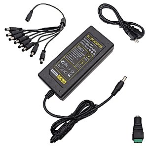 mxuteuk Security Camera Power Supply 12V 5A Power Supply AC Adapter 100-240V 50-60hz LED Power Transformers,with 8-Way Power Splitter Cable (2 Prong)