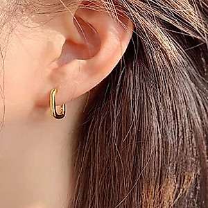 925 U Shape Hoop Earrings, Paperclip Link Chain Jewelry, Small Huggie Earrings for Women Gold