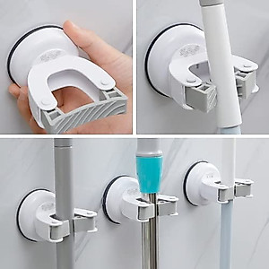 MIEDEON Bathroom Mop Holder, Strong Storage Mop Clip, Hole-free Suction Cup Wall-mounted Broom Holder (White,7*8*6.5CM)