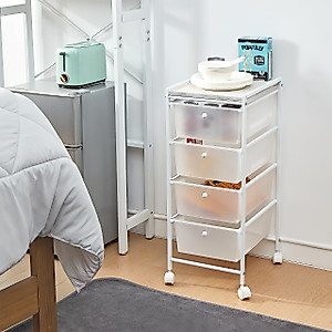 Suprima® Storage Carts - 4 Drawer Woodtop Shelf - White/Whitewash Top