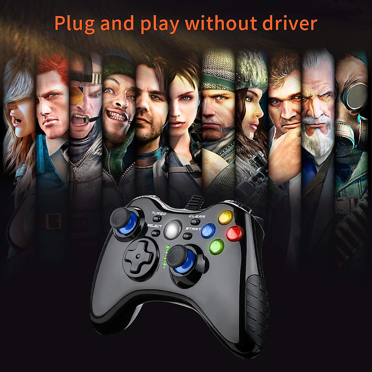 Wired PC Game Controller,Video Game Gamepad,with Dual-Joystick,Vibration Motors,7.2 feet USB Cable,Compatible with PC Windows,PS3,Android TV Box (Black)