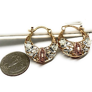 Fran & Co. Jewelry Gold Plated Tri Color Virgin Mary Flower Basket Earrings Virgen De Guadalupe Aretes Arracadas