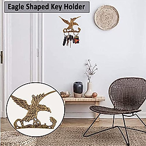 Angel's Peel Lounge Key Holder Eagle - Wall Mounted Key Hanger with 3 Hooks - Eagle Single Brass Hook for Coat, Towel, Hat, Clothes - Home Decor Key Holder for Kitchen, Office, Farmhouse