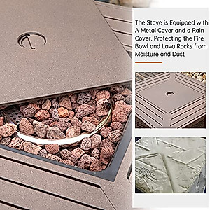 HOMPUS Outdoor Propane Fire Pit Table 28-inch 40,000 BTU Imitation Wicker Square Glass Top Fire Table w Wind Guard,Lava Rocks,Rain Cover Gas Smokeless Fire Pit for Outside Patio,Garden,Deck,Backyard