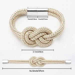 NICEEC 2 Pack Mini Magnetic Curtain Tiebacks Nordic Simple Style Drape Tie Backs Elegant Hand Weave Rope Knot Decorative Curtain Holdbacks for Home & Office Thin Window Drapery (Beige)