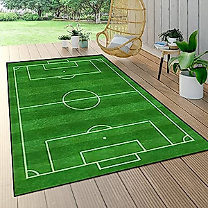 CAWIADFWJO Area Rug Soccer Field Football Stadium Green Grass Painted line Sport Play Non-Slip Soft Carpet Floor Mat Indoor Outdoor Runner Rugs Yoga Mat Home Decor for Living Room Bedroom, 47''x63''