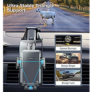 ADIUPUL Car Phone Holder Mount, Phone Mounts for Car (Bumpy Roads Friendly) 3 in 1 Universal Car Mount, Easy Clamp Hands Free Universal Fit for Dashboard Windshield Vent iPhone Samsung and More Phones