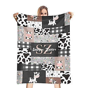 NZOOHY Cow Print Patchwork Personalized Baby Blanket for Girl Boy Soft Warm Newborn Throw Naps Swaddle Custom Blanket 30X40 in