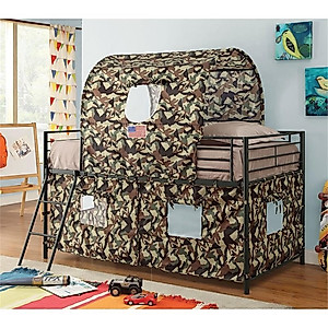 Roseberry Kids Modern Metal Camouflage Loft Bed with Tent Cover in Army Green