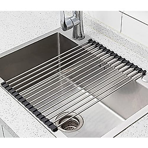 Ahyuan Roll up Dish Drying Rack Over The Sink Kitchen Roll up Sink Drying Rack Portable Dish Drainer Foldable Dish Drying Rack (Stainless Steel 17.7''X11.8'', Black)