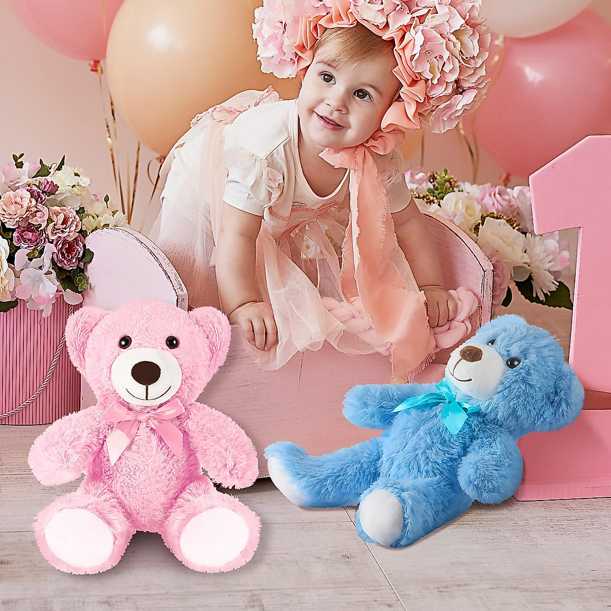 Civaner 4 Pack 14 Inches Christmas Bear Plush Stuffed Animals Cute Soft Bears Bulk for Girls Boys Girlfriend (Pink, Blue, White, Purple)