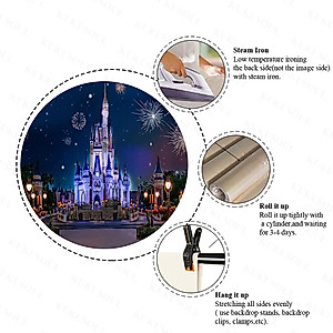 KUKUSOUL 7x5ft Castle Night Backdrop Fireworks Background for Children and Girl Birthday Party Photo Video Shooting Props KU683