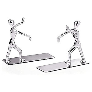 Sujetalibros Book Ends Kung Fu Man Bookends 1 Pair Stainless Steel Non Skid Book Ends for Shelf Heavy Duty Desktop Bookshelf Home Office Library Decoration Book Storage Organizer Book Stopper
