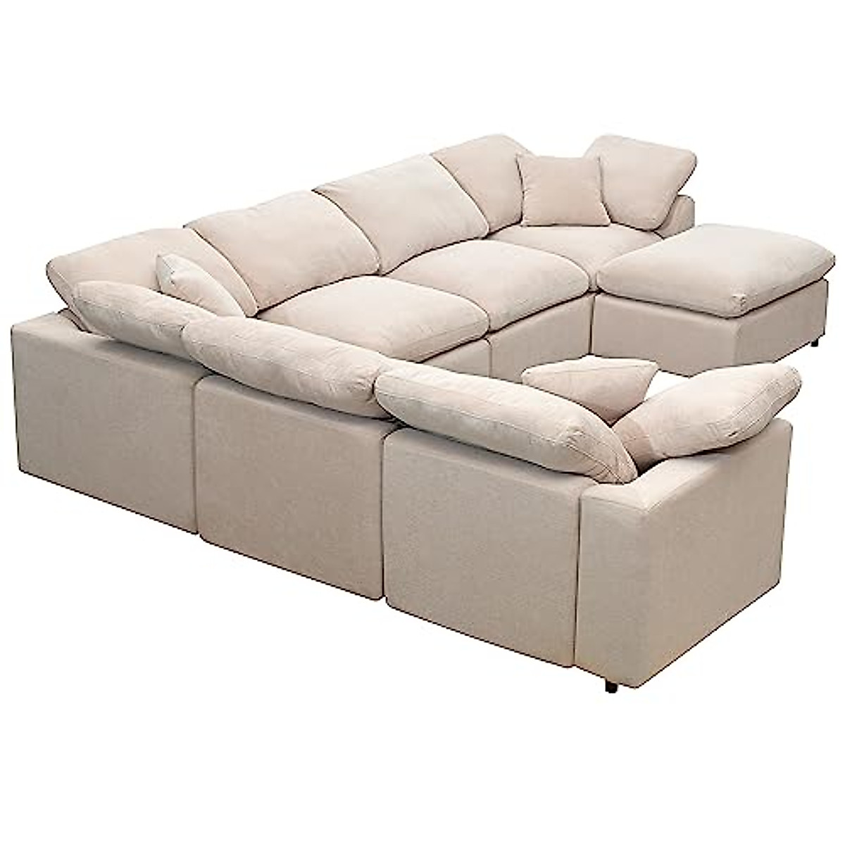 U Shaped Modular Sectional Sofa with Ottoman, 27.9'' Deep Seat Reversible Corner Couch with Detachable Cushion,Convertible Sofa&Couch Bed for Living Room, Office, Spacious Space