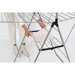 Brabantia HangOn Laundry Drying Rack with Garment Rail (82ft / Metallic Gray) Compact, Foldaway, Adjustable Indoor Stainless Steel Clothes Horse