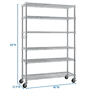 AMZOSS Storage Shelves 17.7" D × 46" W × 82" H Solid Steel Wire Shelving Storage Unit 6 Tier Adjustable Shelves Organizer Rack for Restaurant Garage Pantry Kitchen Garage,Silver