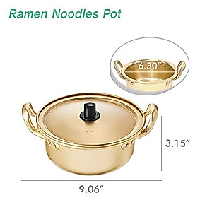Korea Ramen Noodles Pot Set Yellow Pot + Sponge Dish Scrubber + Spoon & Chopsticks Yellow Aluminum Ramen Soup Pot Korean Yellow Aluminum Stockpot Instant Noodles Pot