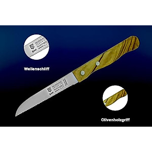 SMI - Tomato Knife Paring Knife Serrated Professional Olive Wood Handle Solingen Knife Made in Germany - Not Dishwasher Safe