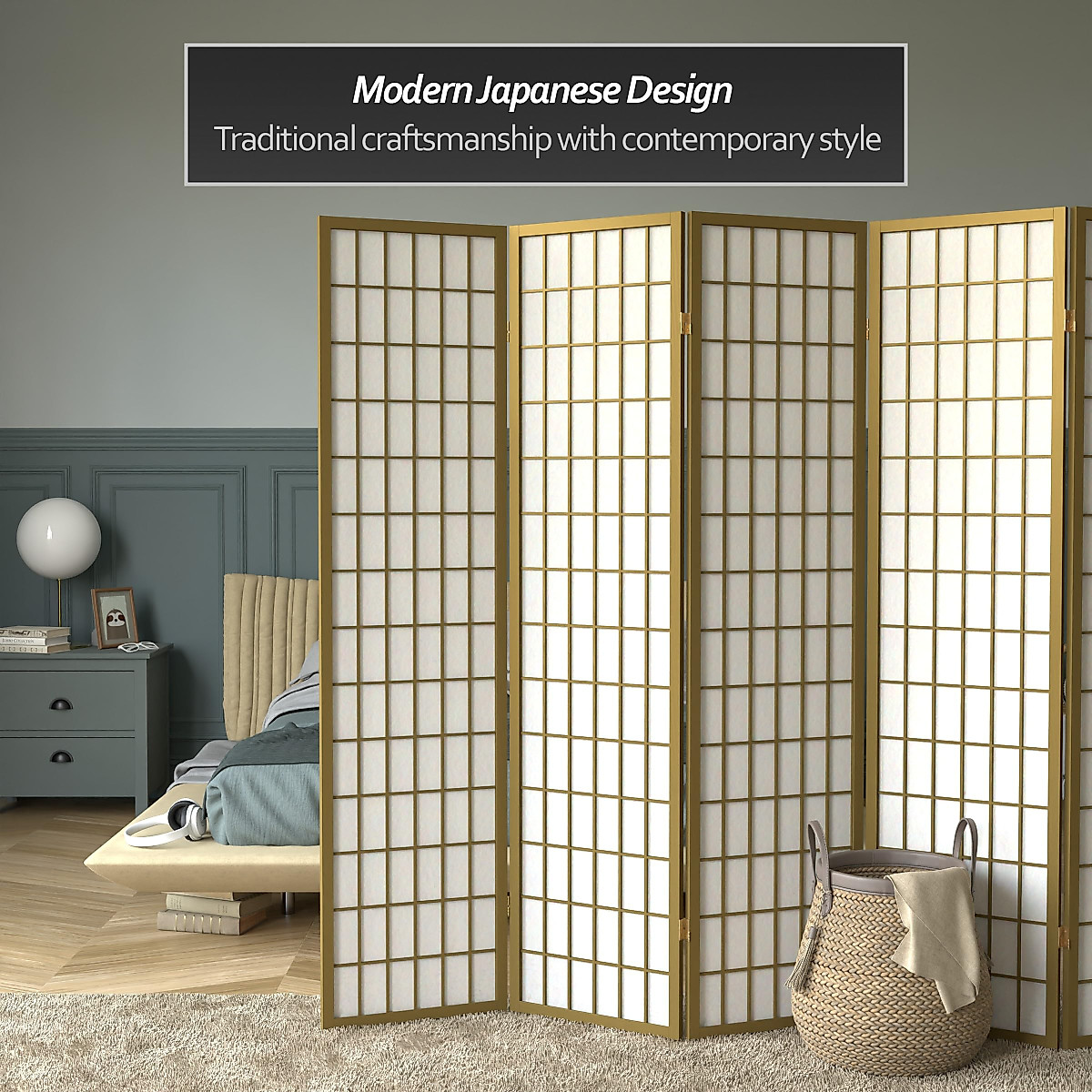 Red Lantern 6 ft. Tall Window Pane-Special Edition-Gold-6 Panels Room Divider
