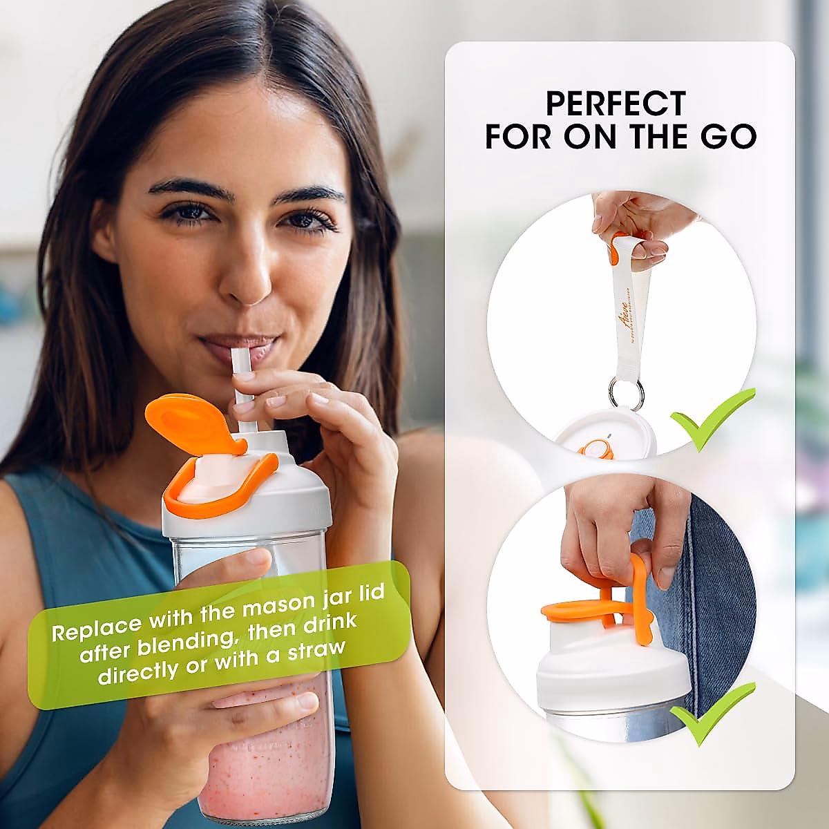 Aieve Mason Jar Blender, Personal Blender Portable Blender Cup for Wide Mouth Mason Jar (Turns Wide Mouth Mason Jar into Rechargeable Blender)