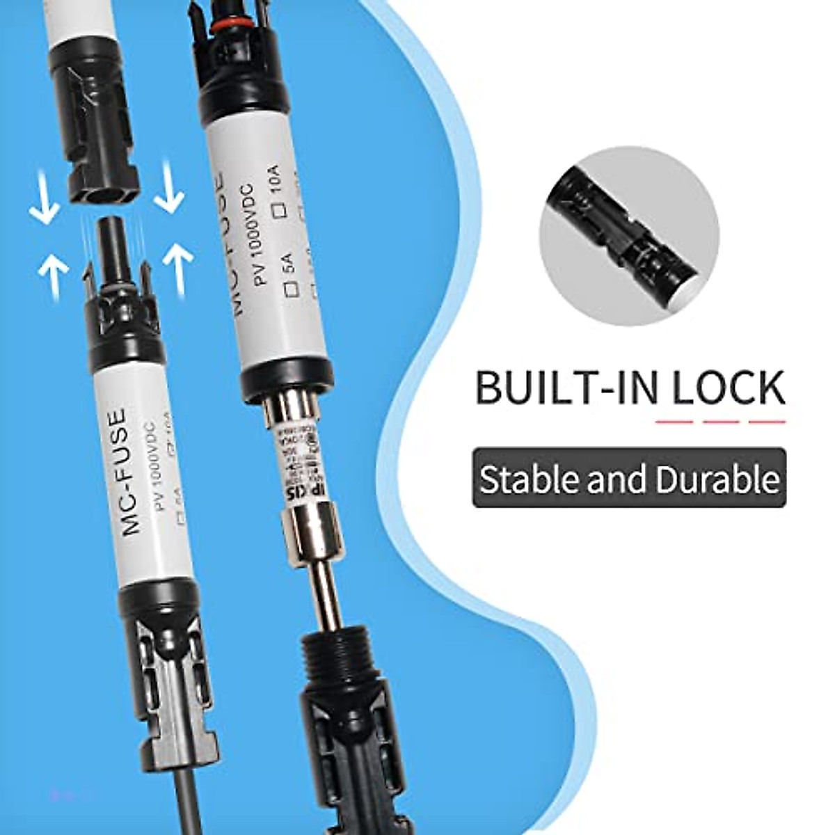 ELFCULB 30A Solar Fuse Connector 1000V IP68 Waterproof, for Solar System and Inverter in Photovoltaic System, Contains 4 fuses + 2 Solar Fuse Holders