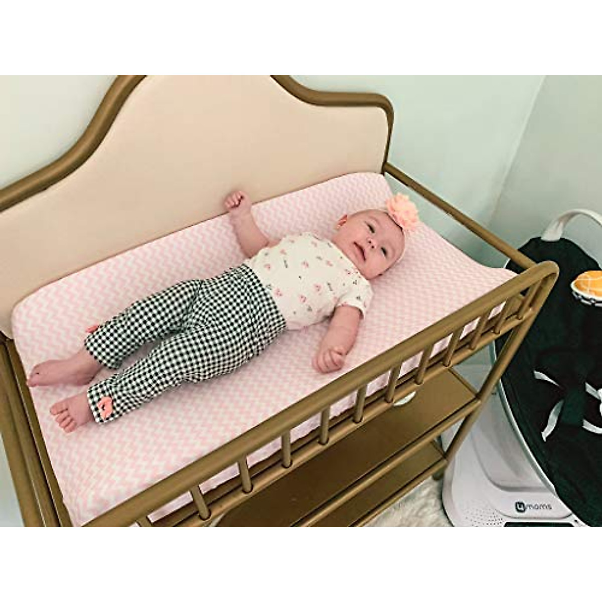 Changing Pad Cover – Premium Baby Changing Pad Covers 4 Pack – Girl Changing Pad Cover – Pure Jersey Machine Washable Pink and White Changing Table Cover – Diaper Changing Pad Cover Sheets