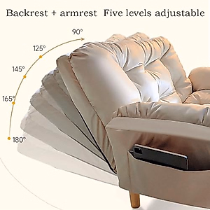 Modern Padded Lazy Couch, Small Double Sofa Bed, 5 Adjustable Backrests and Armrests, Loveseat with 4 Wooden Legs, for Living Room Bedroom Study Room