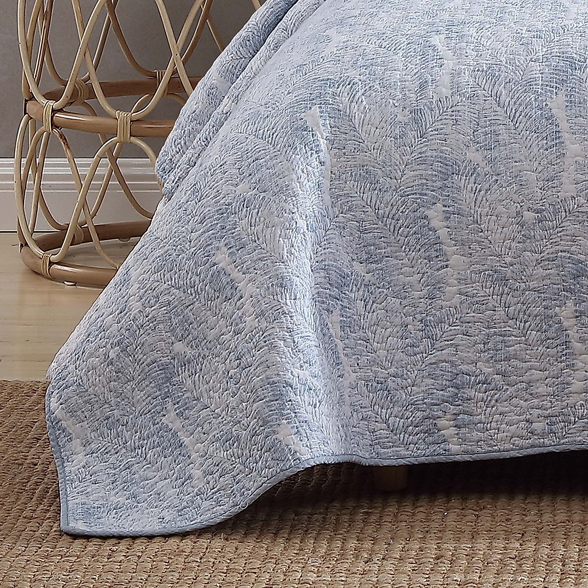 Tommy Bahama - King Quilt Set, Reversible Cotton Bedding with Matching Sham, Coastal Bedding Set with Textured Reverse (Distressed Water Leaves Blue, King)