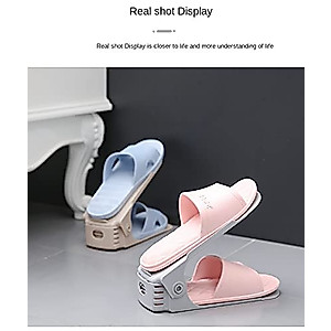 JunJia 10pcs Shoe Slots Organizer Space Saver Shoe Stacker Storage Adjustable Double Deck Rack Holder for Closet-Khaki