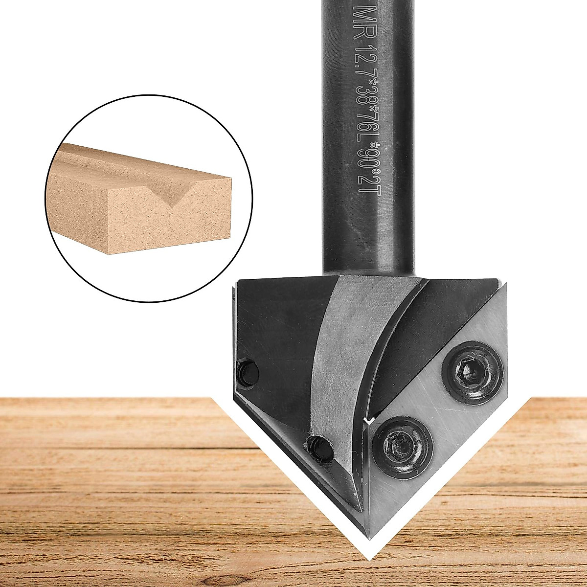 Genmitsu 1/2" Shank Router Bit, 90 Degree V Groove Carbide Inserts, CNC Milling Machine Router Bits for Woodworking 2D/3D Signmaking, Lettering, Carving, VG02