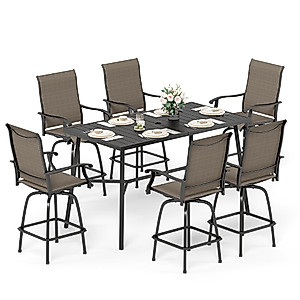 Sophia & William Outdoor Bar Set, Patio Bar Table and Chairs Set, Bar Height Patio Set - 6 x Swivel Bar Chairs(Brown), 1 x Rectangular Bar Table(Black)