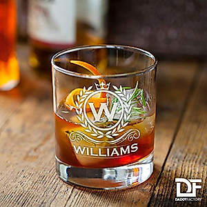 Personalized Whiskey Glass, Engraved Monogram Rocks Cocktail Glass, 10.25 oz Custom Bourbon Gift For Men