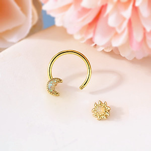 Melighting 16G Septum Rings Moon Daith Piercing Jewelry Sun Black Septum Jewelry 316L Surgical Steel Nose Rings Hoop Helix Earrings Cartilage Jewelry for Women