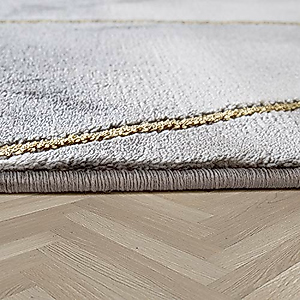 Living Room Rug Grey Gold 3-D Border Marble Pattern Robust, Size:5'3" x 7'7"