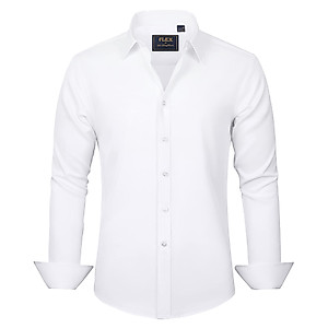 J.VER Men's Dress Shirts Solid Long Sleeve Stretch Wrinkle-Free Formal Shirt Business Casual Button Down Shirts White