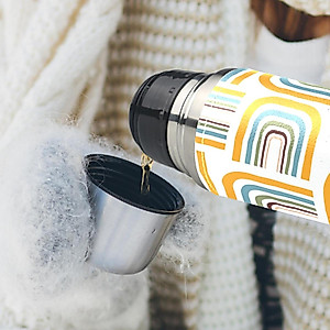 Stainless Steel Leather Vacuum Insulated Mug Rainbow Thermos Water Bottle for Hot and Cold Drinks Kids Adults 16 Oz
