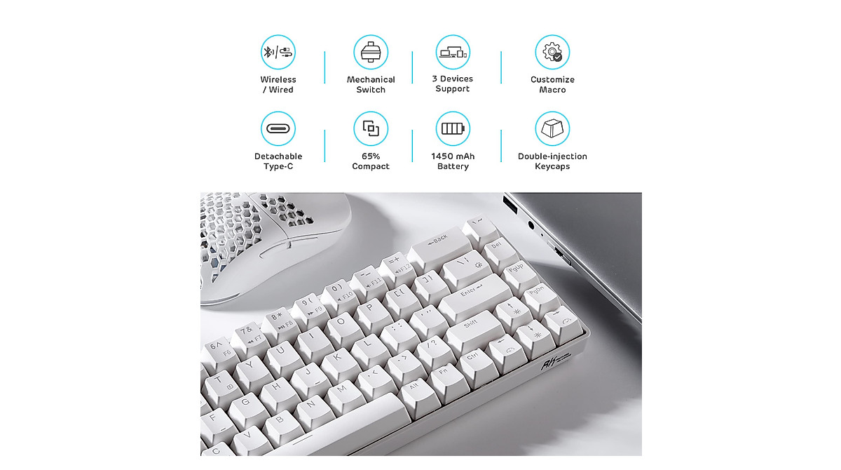 RK68 Wireless Hot-Swappable 65% Mechanical Gaming Keyboard