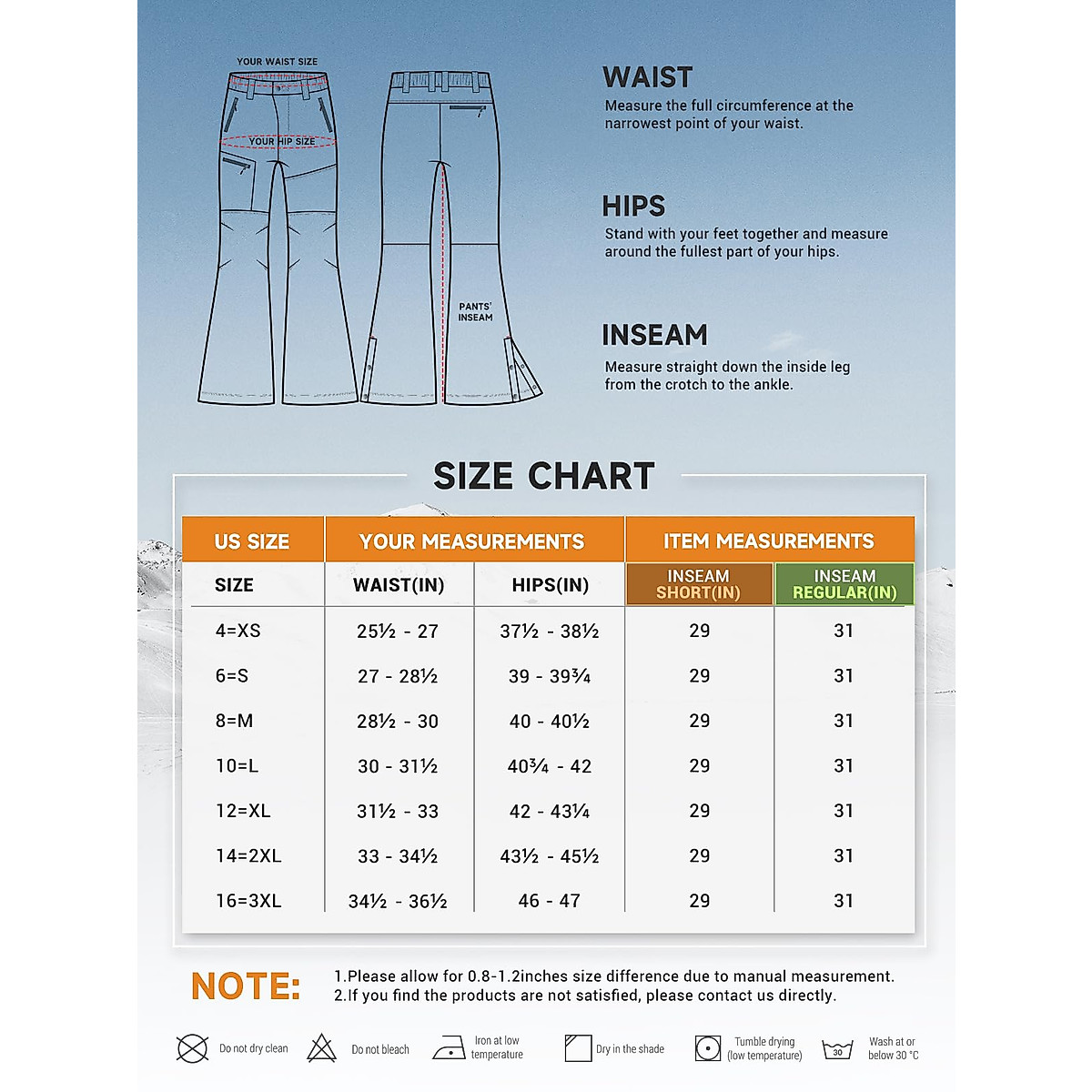 Cycorld Women's Snow Ski Pants Fleece Lined Waterproof Softshell Insulated Flare for Snowboarding Hiking Winter Outdoor(Black, 8)